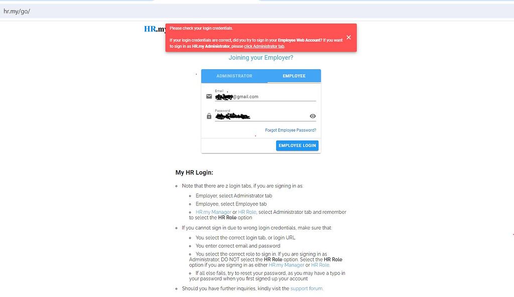 Unable Login to HR.my Employee Account - Ask Developer - HR.my Community Unable Login to HR.my Employee Account - Ask Developer - HR.my Community